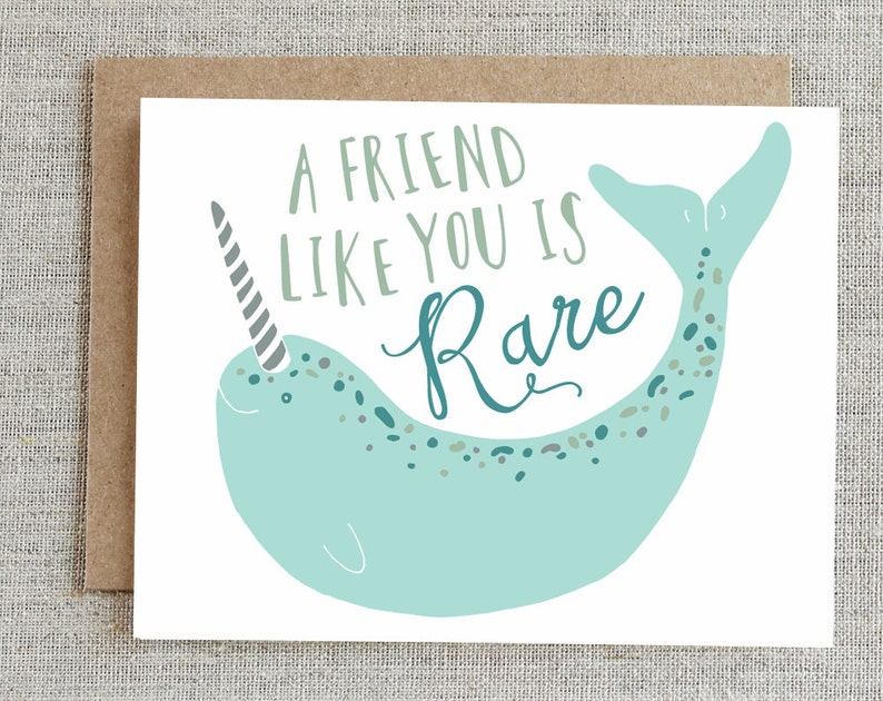Friendship Card Best Friend Card Card for Friend Narwhal - Etsy