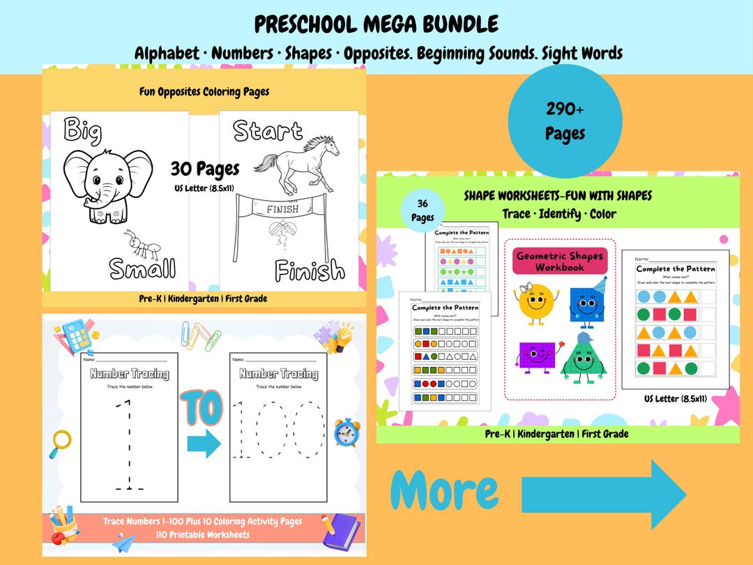 Preschool Learning Bundle Printable | Alphabet, Number Tracing, Shapes ...