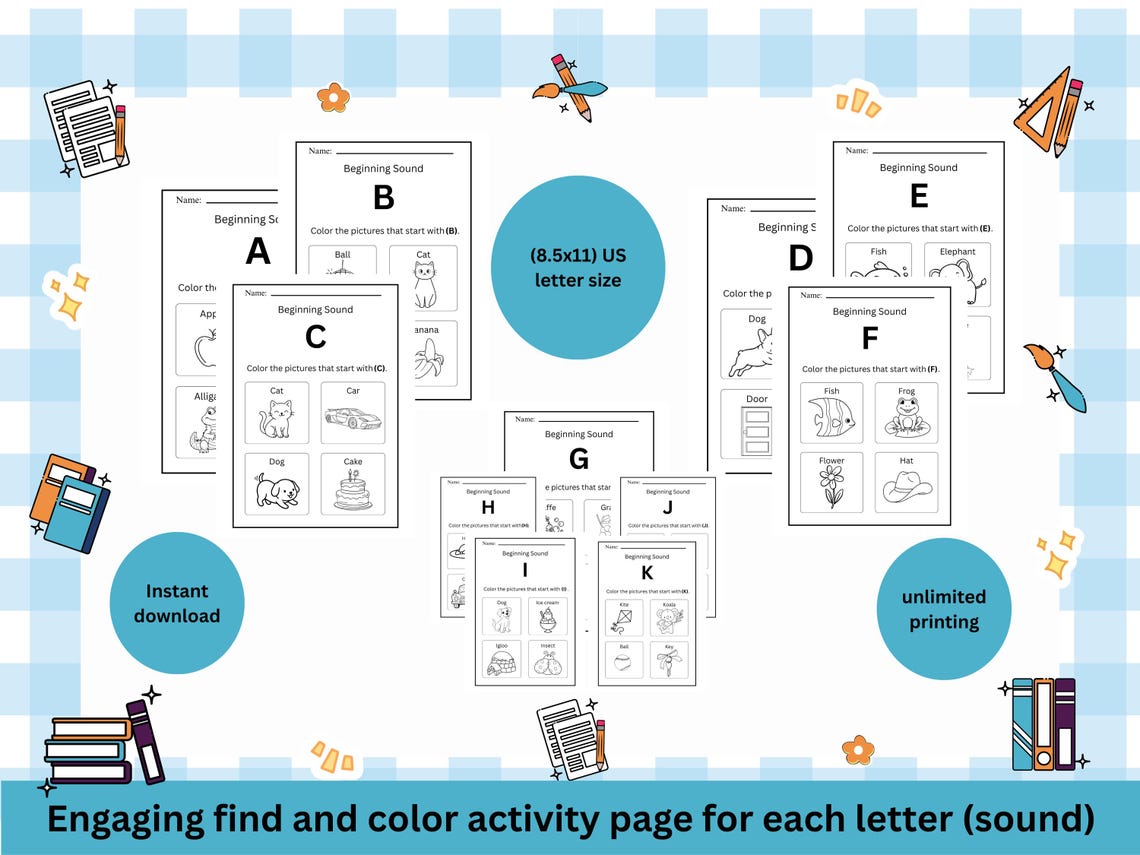Beginning Sounds Worksheets A-Z | Phonics Printable Activity (PDF ...