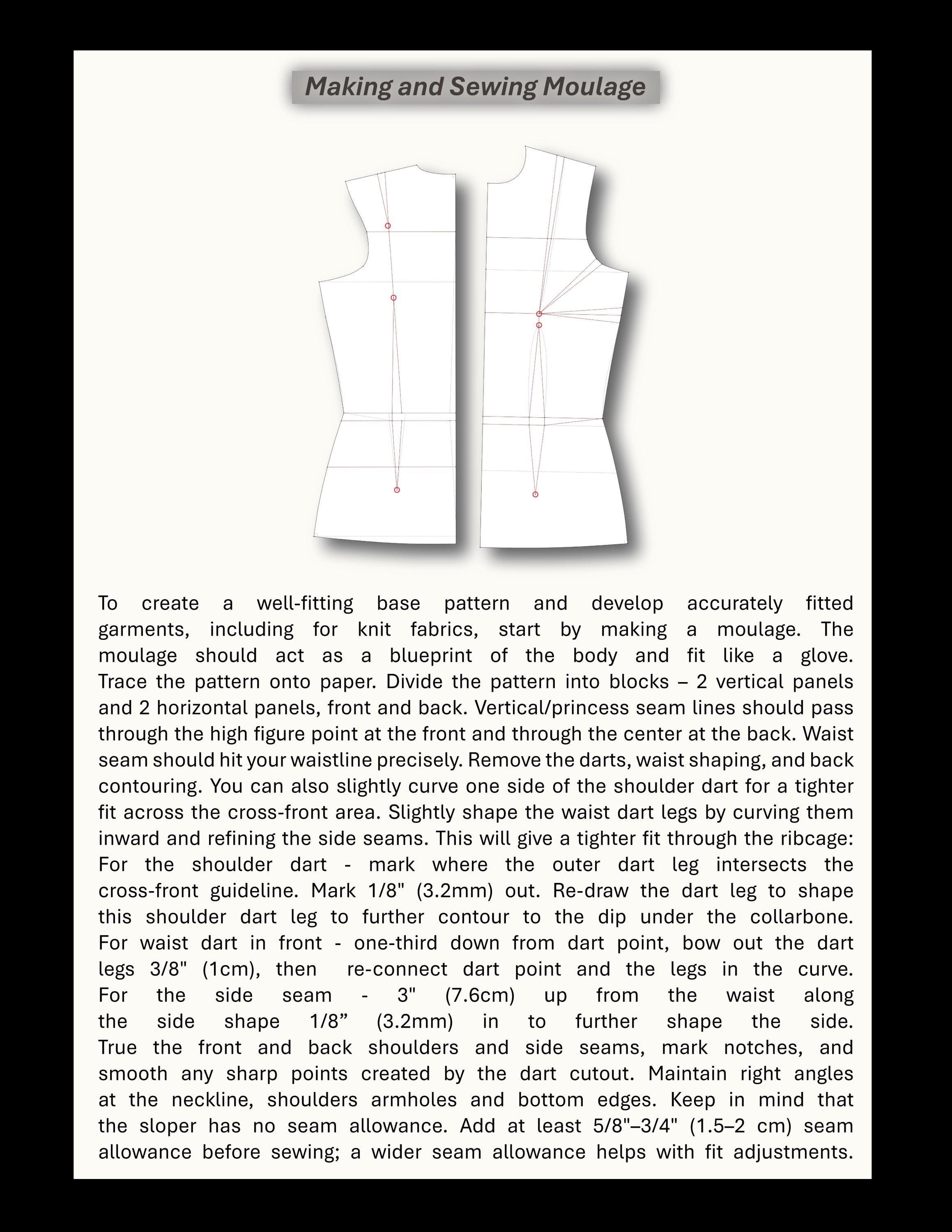 Foundation Bodice Sloper PDF Pattern | Moulage Block Zero Ease for ...