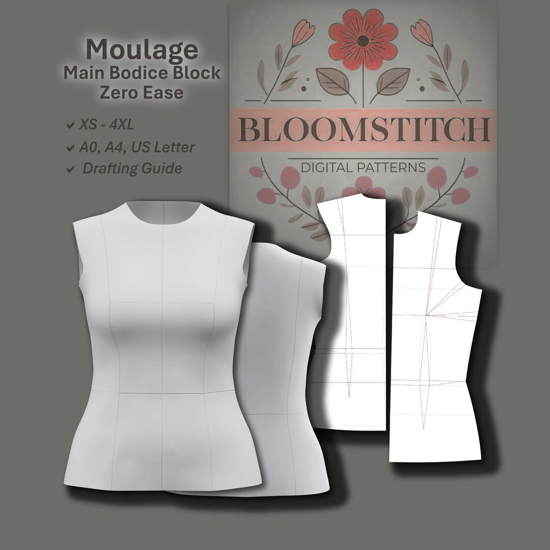 Foundation Bodice Sloper PDF Pattern | Moulage Block Zero Ease for ...