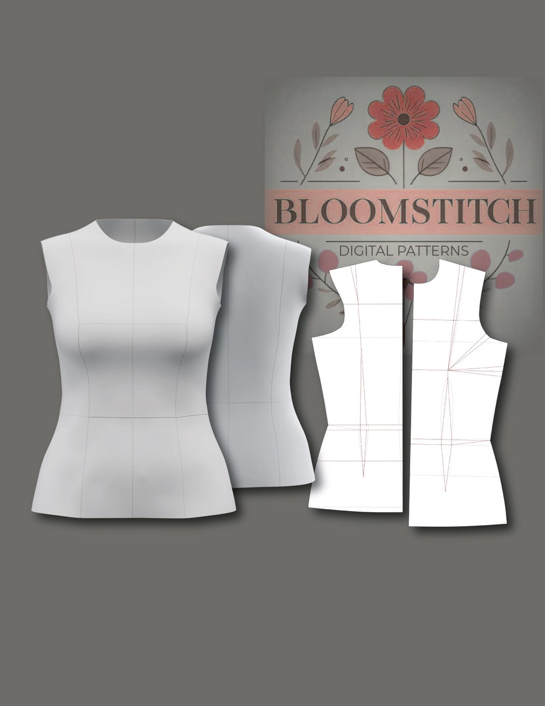 Foundation Bodice Sloper PDF Pattern | Moulage Block Zero Ease for ...