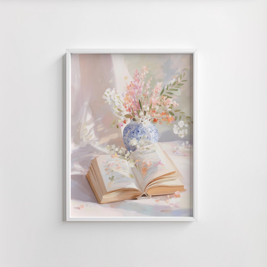 Blumen Aquarell Stillleben mit Buch und Vase - Sanft Romantische ...