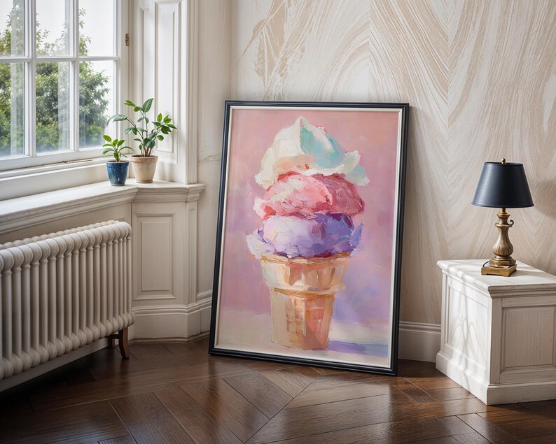 Pastel Triple-scoop Ice Cream Cone Art - Playful Watercolor Printable ...