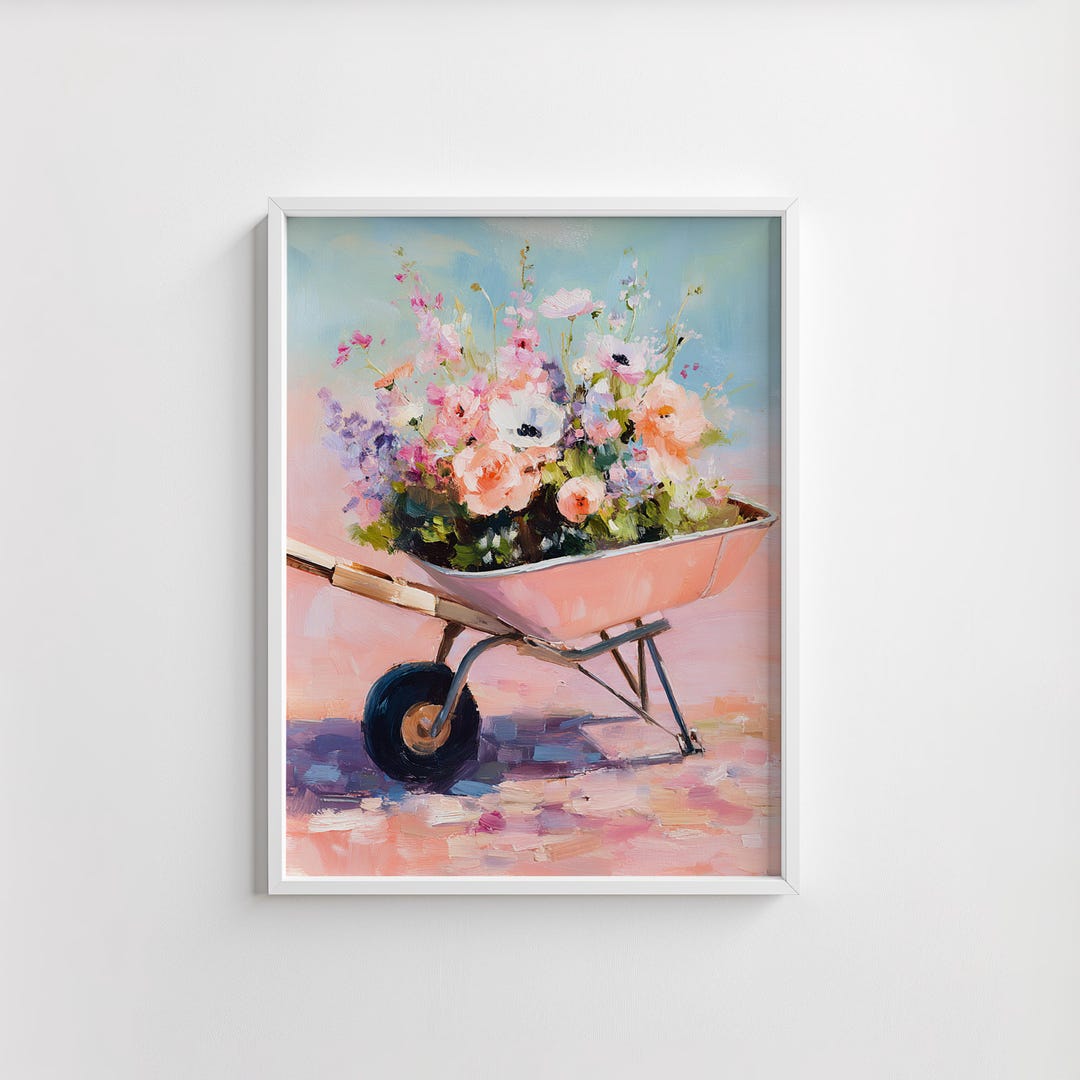 Rustic Printable Wheelbarrow of Spring Blossoms - Pastel Cottagecore ...