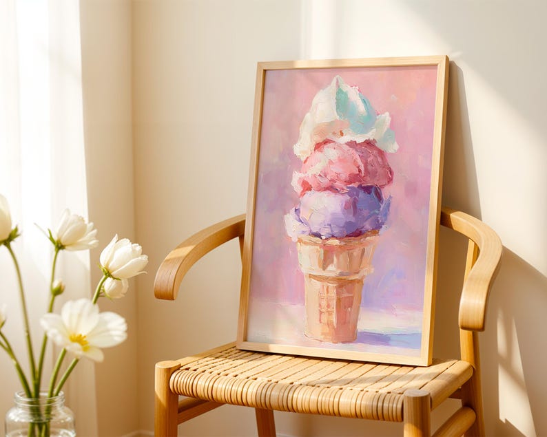 Pastel Triple-scoop Ice Cream Cone Art - Playful Watercolor Printable ...