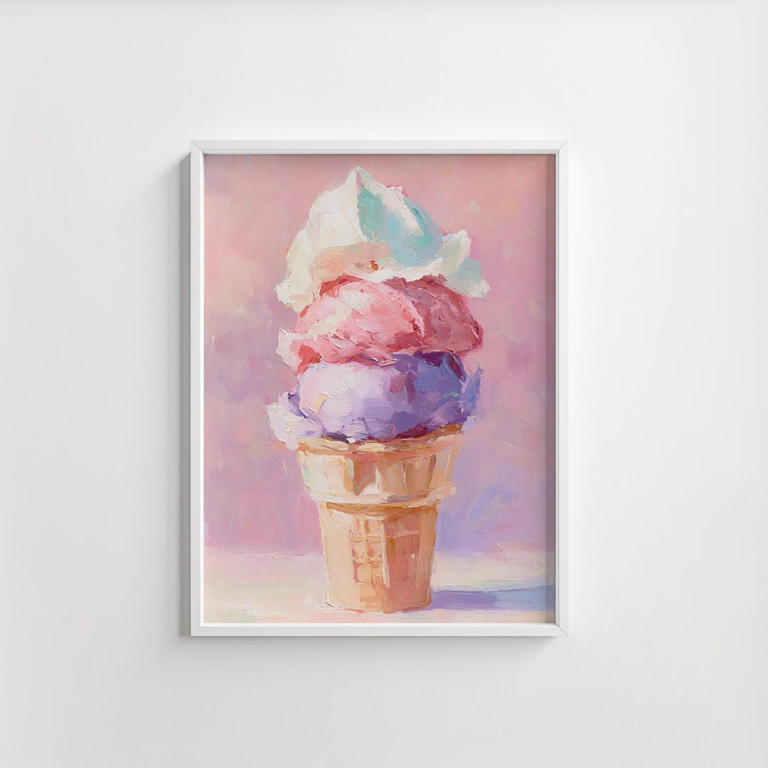 Pastel Triple-scoop Ice Cream Cone Art - Playful Watercolor Printable ...