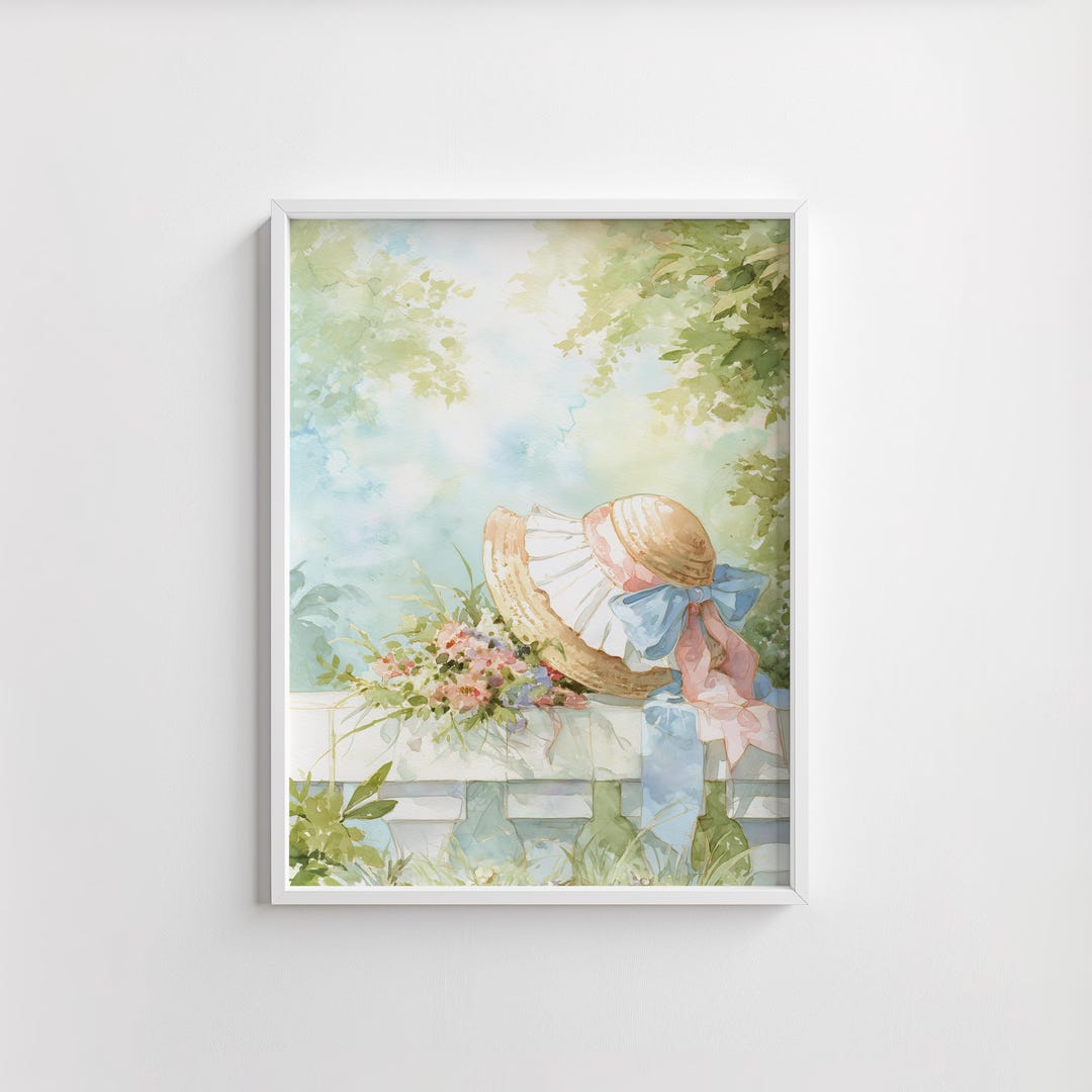 Preppy Easter Bonnet Painting, Printable Pastel Cottagecore Art, Spring ...