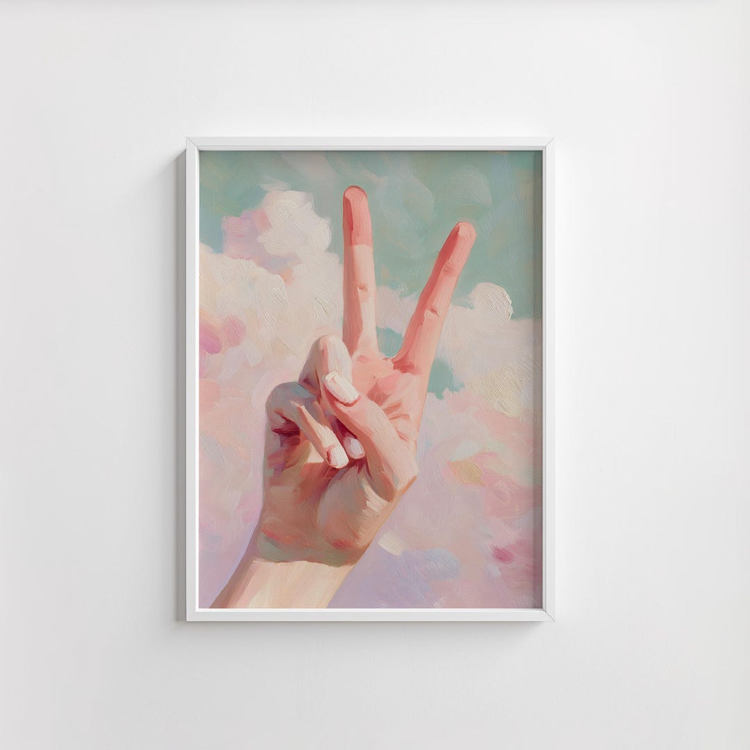 Pastel Peace Sign Wall Art - Vibrant Digital Painting With Fluffy ...
