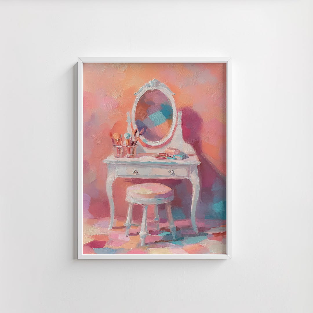 Vintage Vanity Dressing Table Art - Feminine Watercolor Pastel ...
