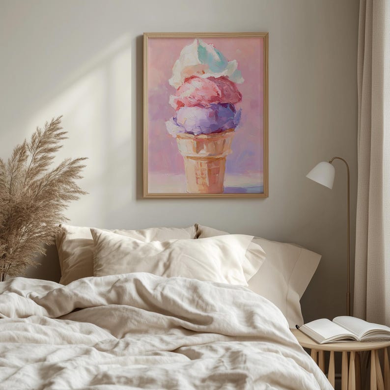 Pastel Triple-scoop Ice Cream Cone Art - Playful Watercolor Printable ...