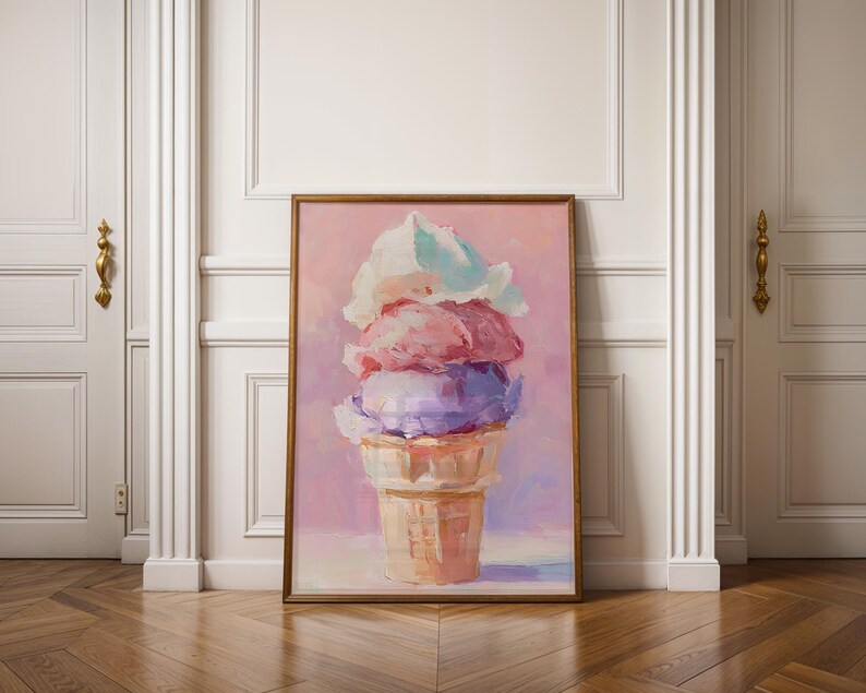 Pastel Triple-scoop Ice Cream Cone Art - Playful Watercolor Printable ...