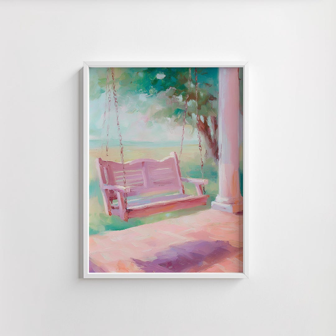 Romantic Cottagecore Porch Swing Art - Vibrant Pastel Summer Decor ...