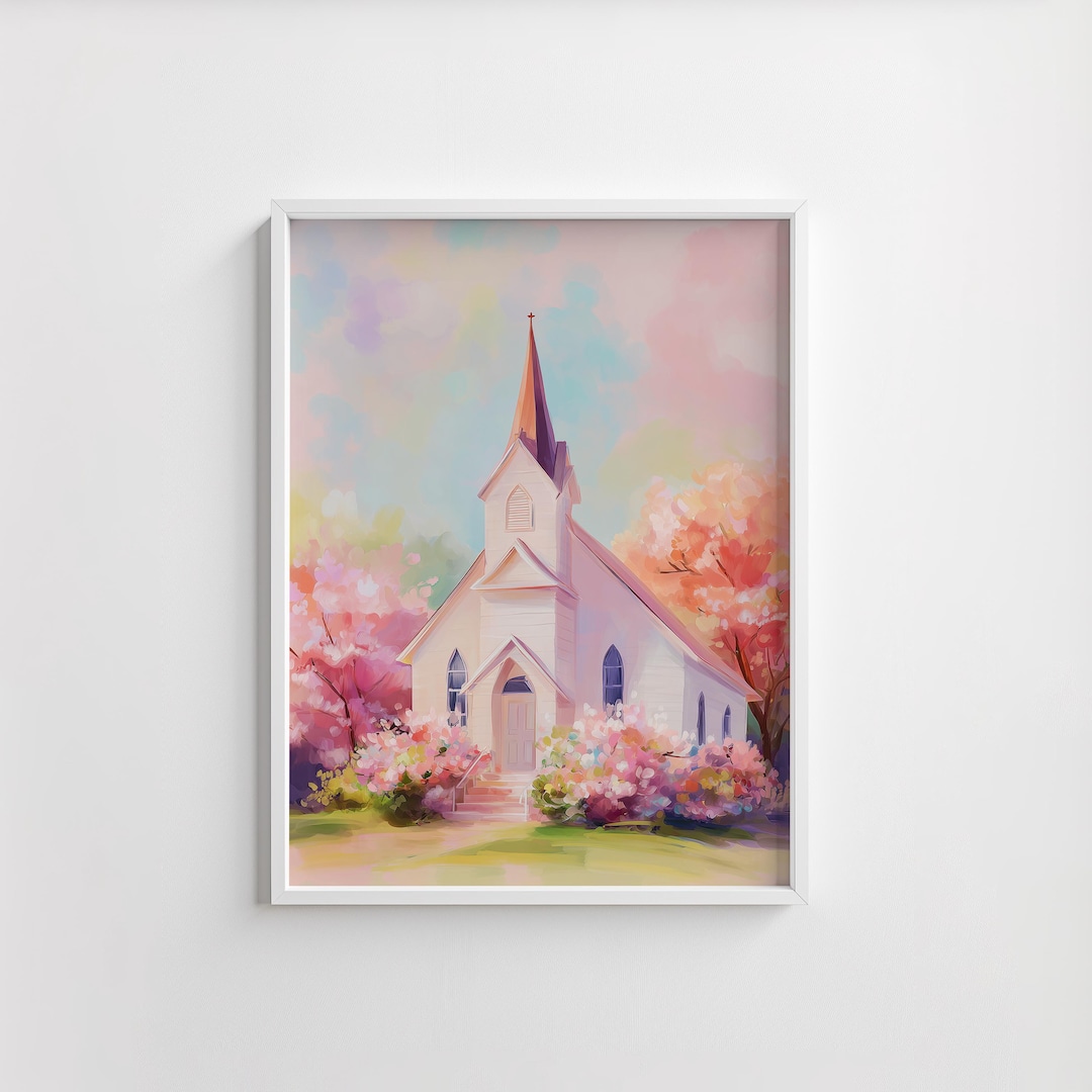 Pastel Spring Church Printable - Romantic Cottagecore Decor, Soft ...