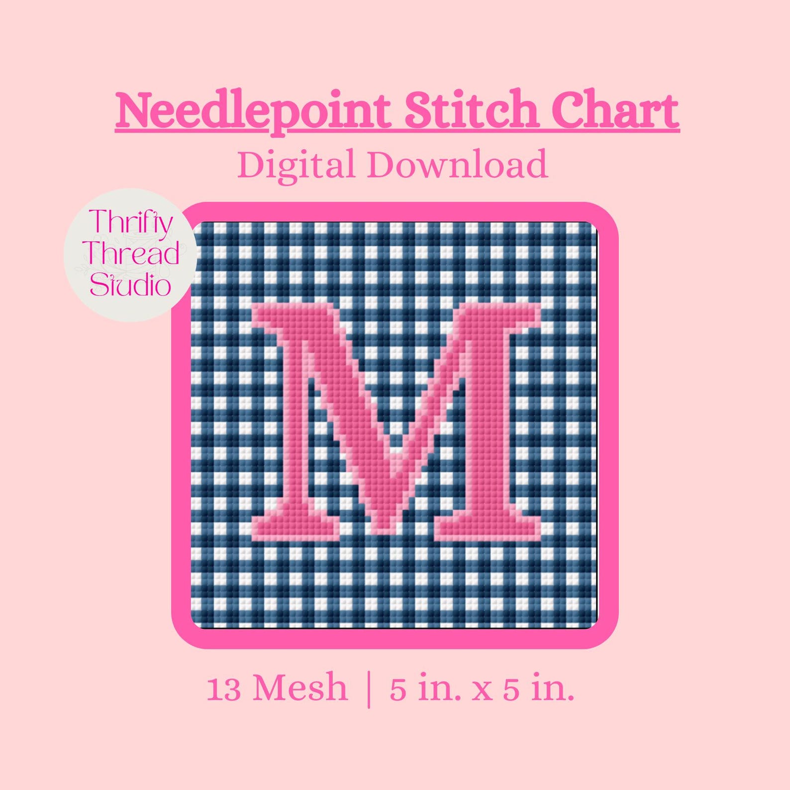 Needlepoint Letter M Pattern - Gingham Alphabet Design - Digital ...
