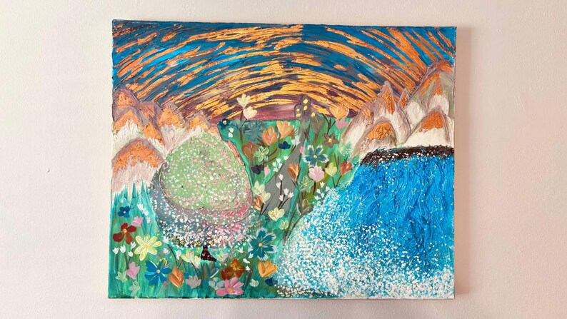 Original Fantasy Landscape Painting – Acrylic Mountain Waterfall Art ...