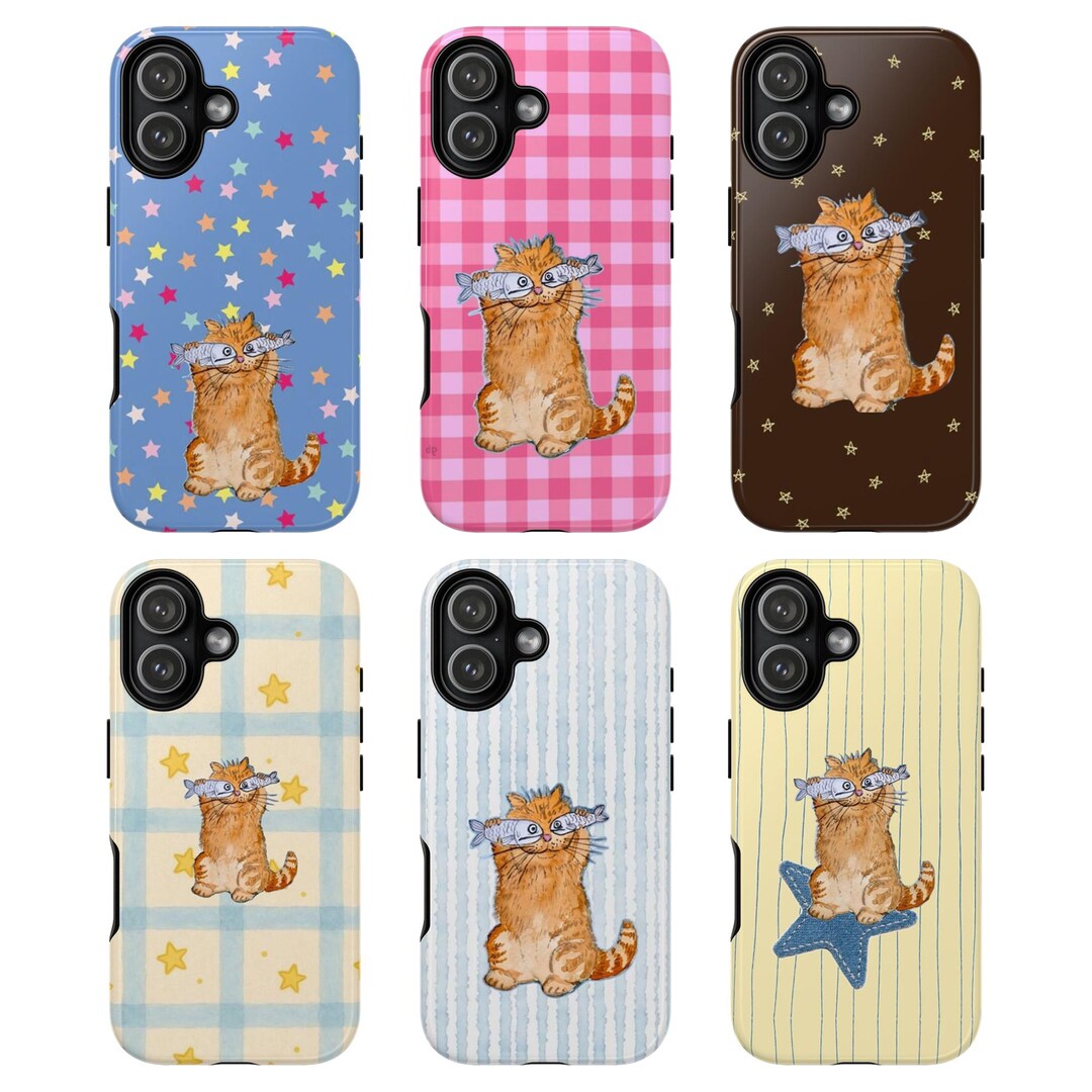 Cute Cat iPhone Case, Funny Orange Cat Phone Case With Fish, Kawaii ...