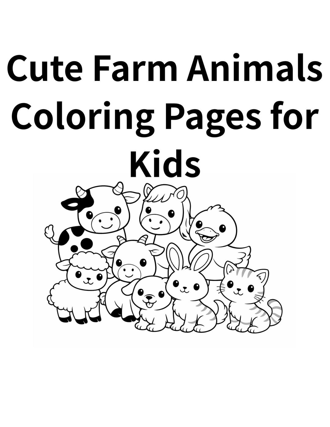 Cute Farm Animals Coloring Pages for Kids | Simple Animal Coloring Book ...