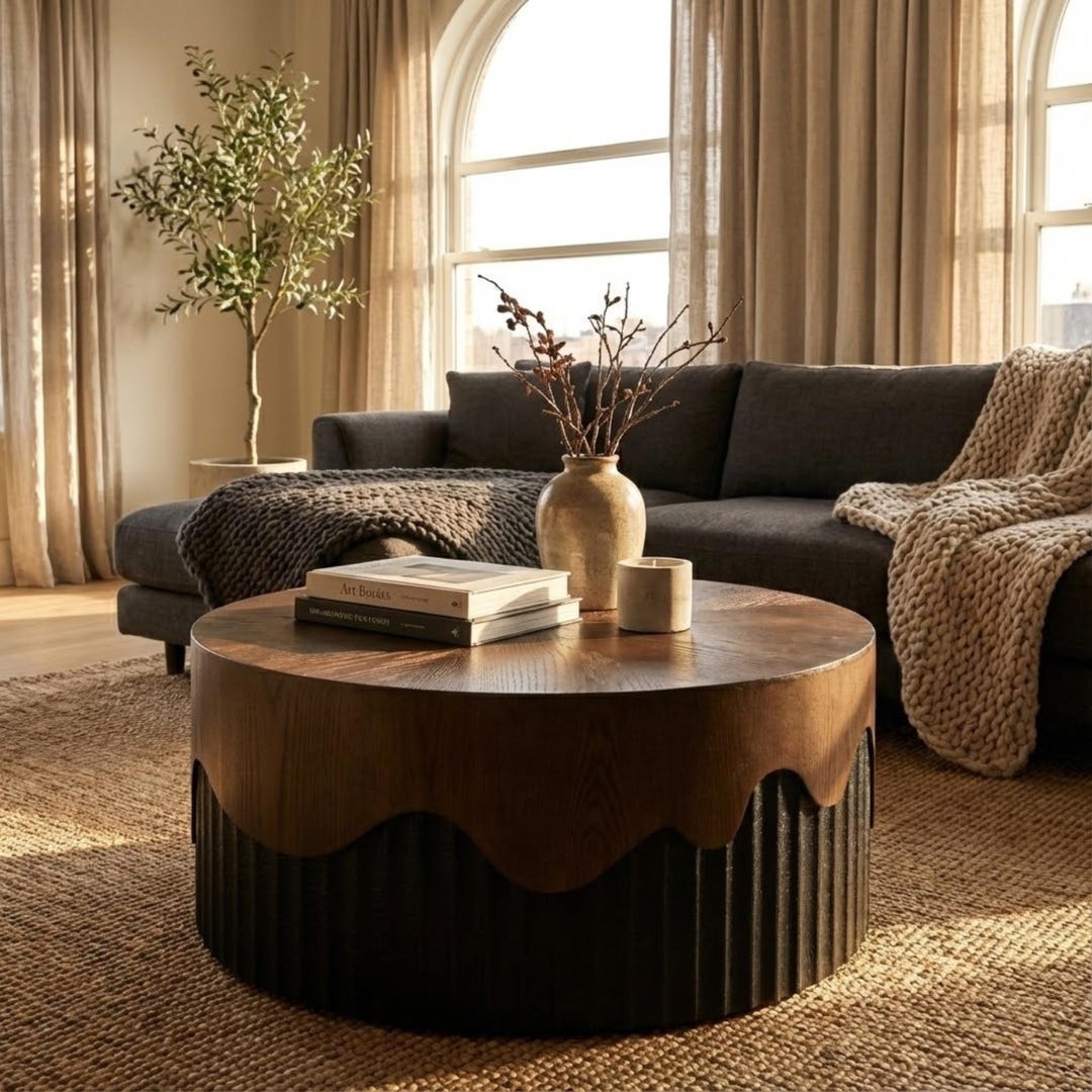 Round Wood Texture Coffee Table, Minimalist Living Room Centerpiece - Etsy