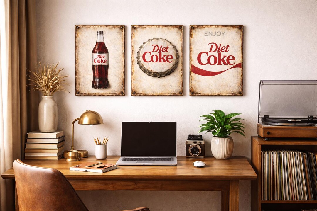 Vintage Diet Coke Wall Art Set of 3 | Retro Kitchen & Bar Decor ...