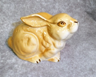 Porcelain Rabbit Bunny Figurine Brown Hand Painted Ceramic Miniature ...