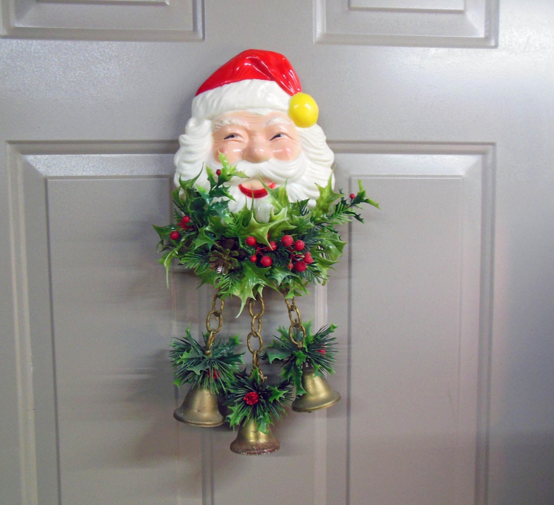 Vintage Santa Face With Greenery and Bells Wall Decor - Etsy