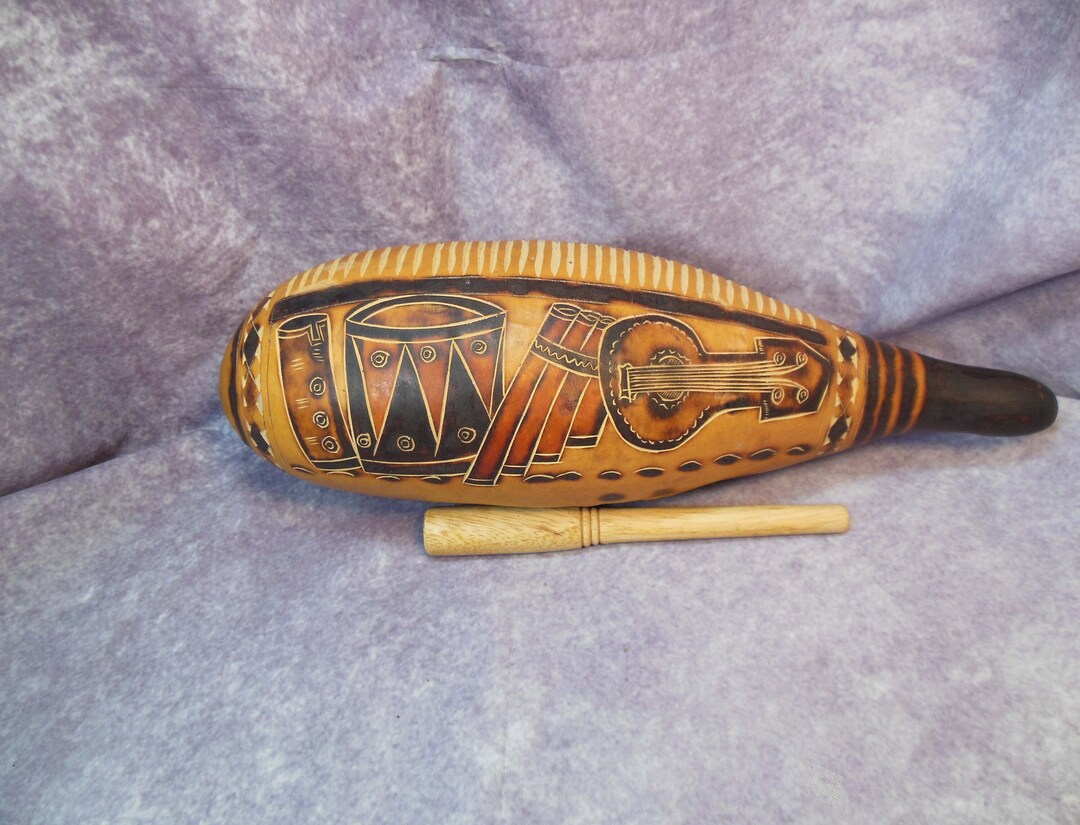 Vintage Handmade Gourd Musical Instrument Woodburn Pyrography - Etsy