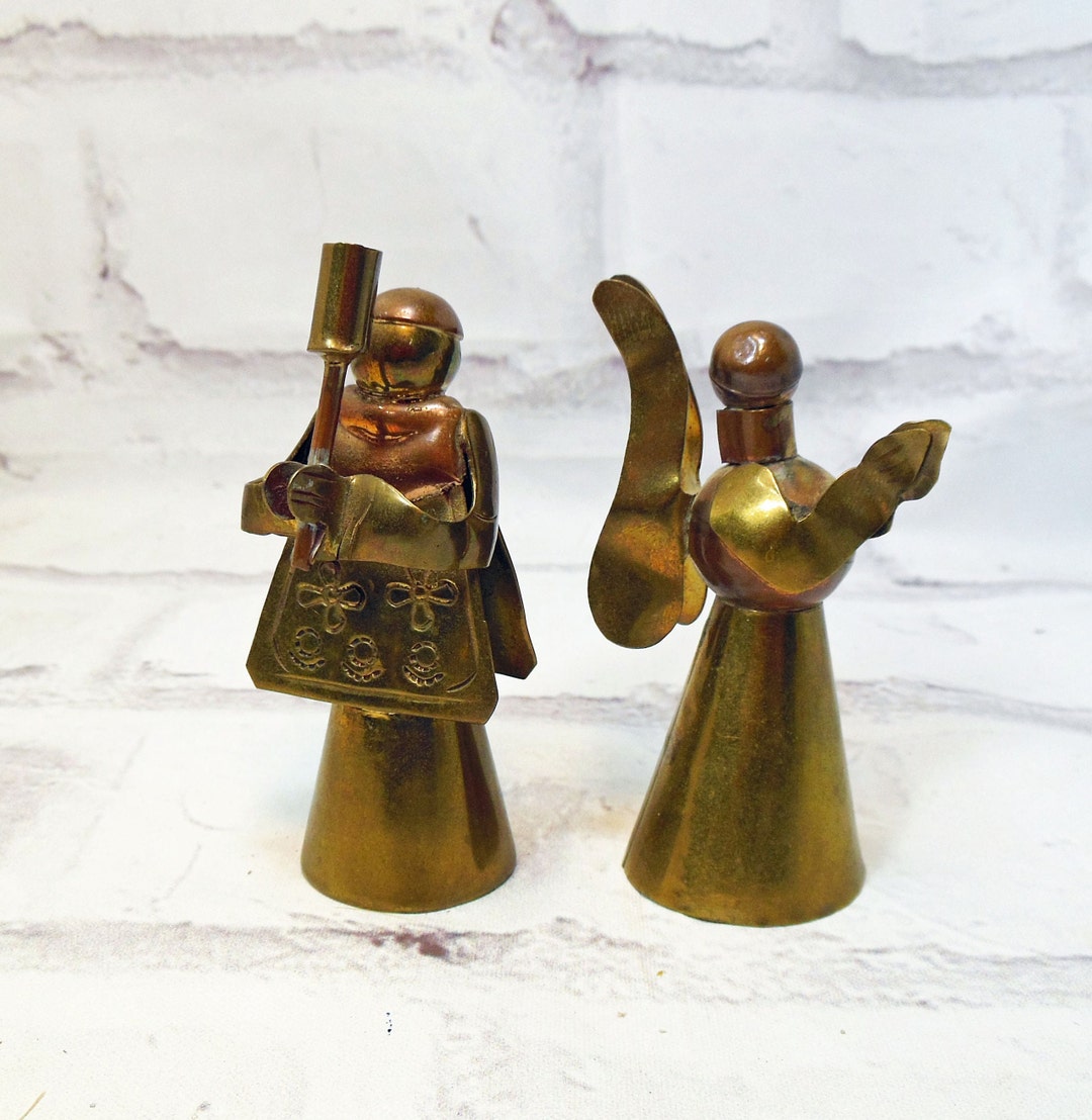 2 Vintage Brass & Copper Figurines Angel and Priest or Monk Mexico Mint ...