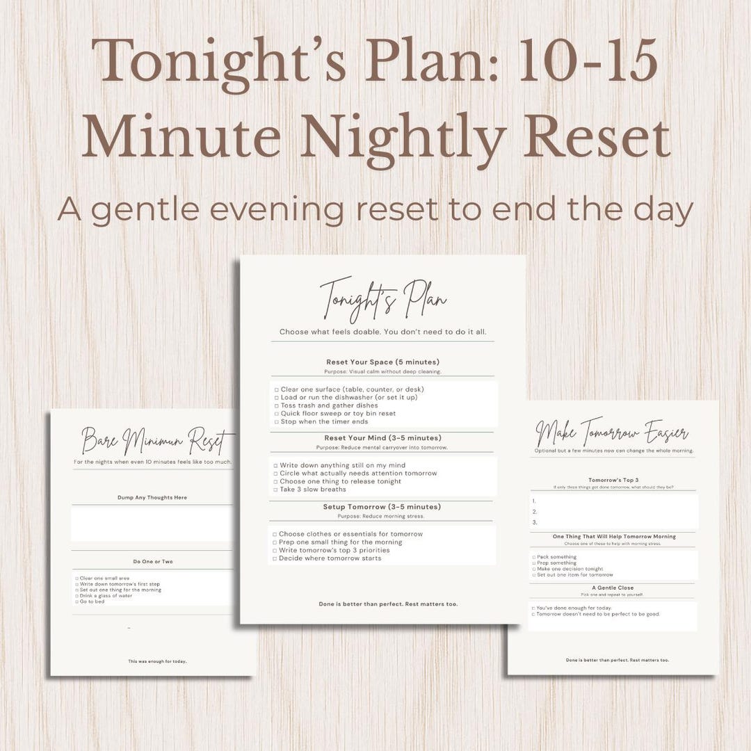 Tonight's Plan Evening Reset Printable for Overwhelmed Moms | 10–15 ...