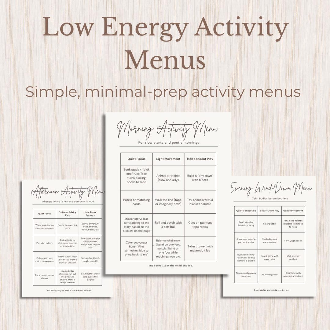 Low Energy Kids Activities Printable for Tired Moms | Screen Free ...