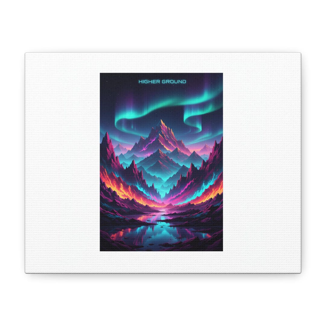 Synthwave Neon Mountain Skyline Canvas | Cyberpunk Cityscape Art ...