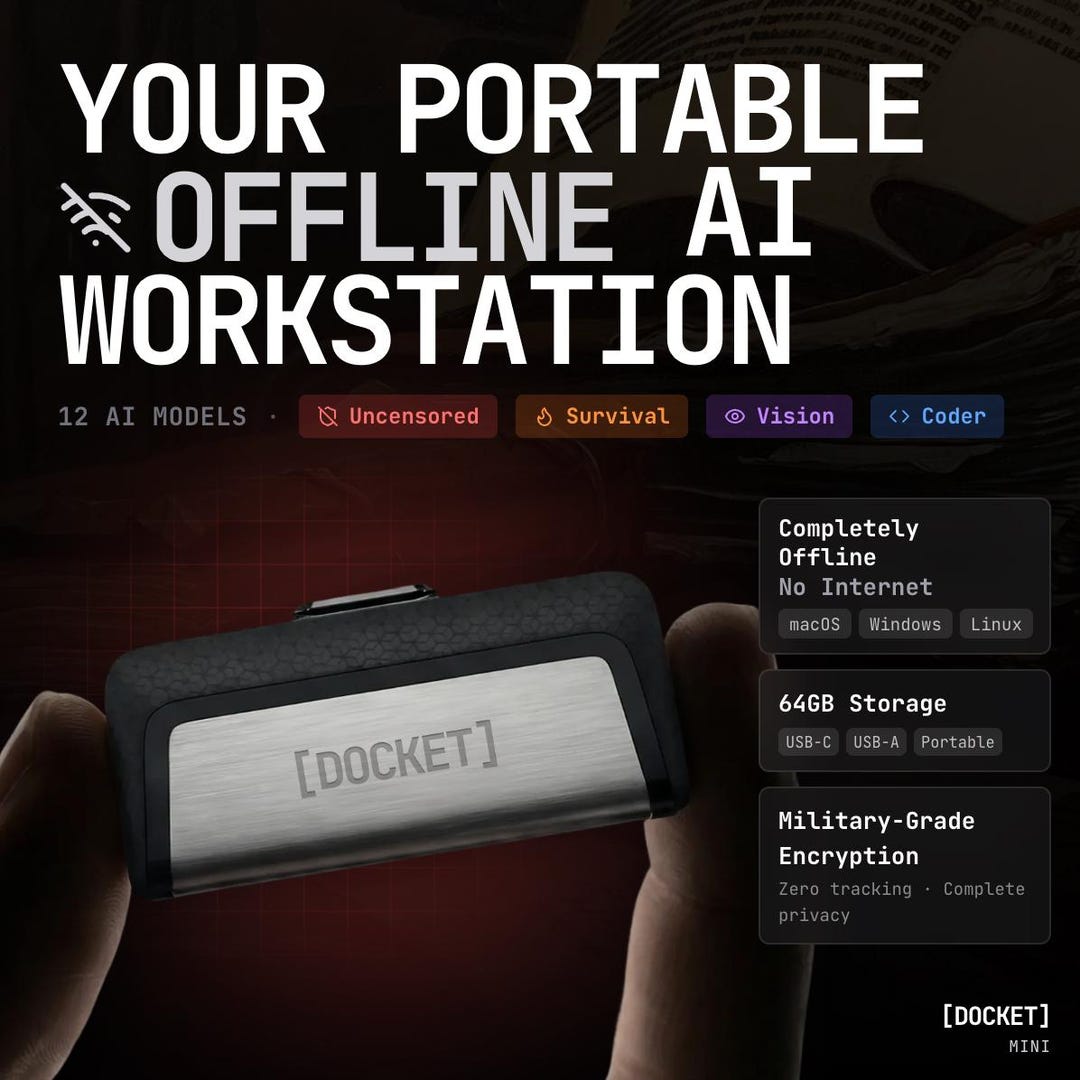 Docket Mini Portable Offline AI Physical USB Drive 64GB With 12 Pre ...