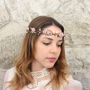 Bohemian Soft Pink Floral Crown, Woodland, Blush, Fall Wedding, Hair ...