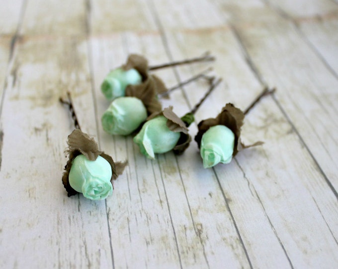Mint Green Flower Hair Pins Bridesmaids. Bridal Whimsical - Etsy
