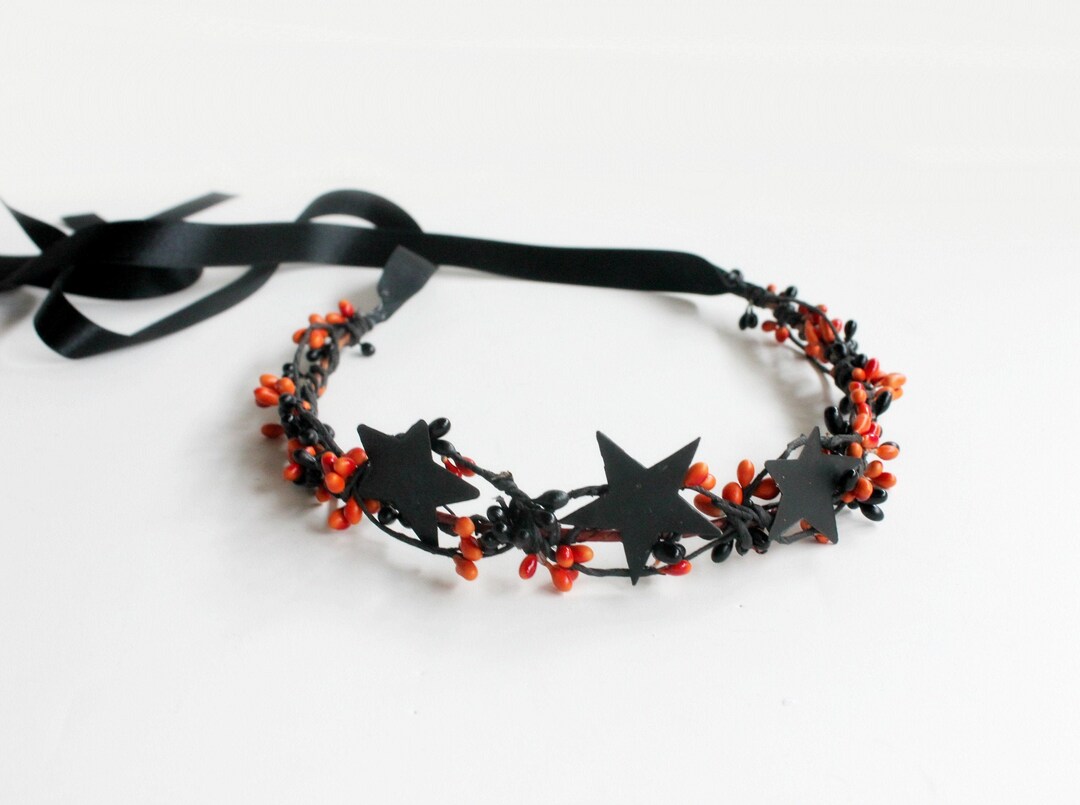 Black Stars Crown, Halloween Crown, Black Flower Crown, Fall Star ...
