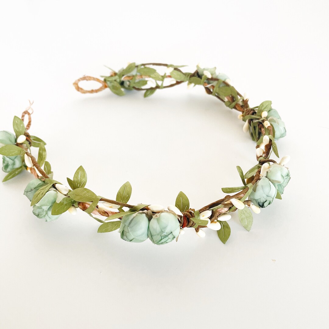 Boho Bridal Floral Crown, Mint Green Flower Crown. Woodland, Autumn ...