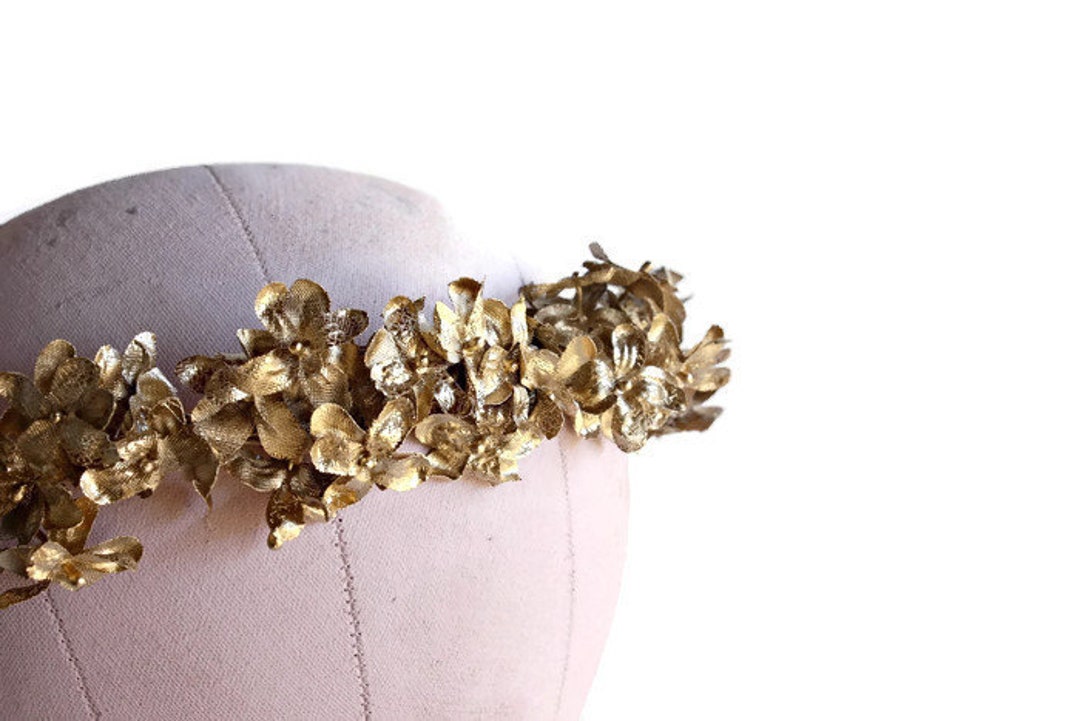 Gold Flower Crown, Bohemian Headpiece, Gold Headpiece, Gold Floral ...