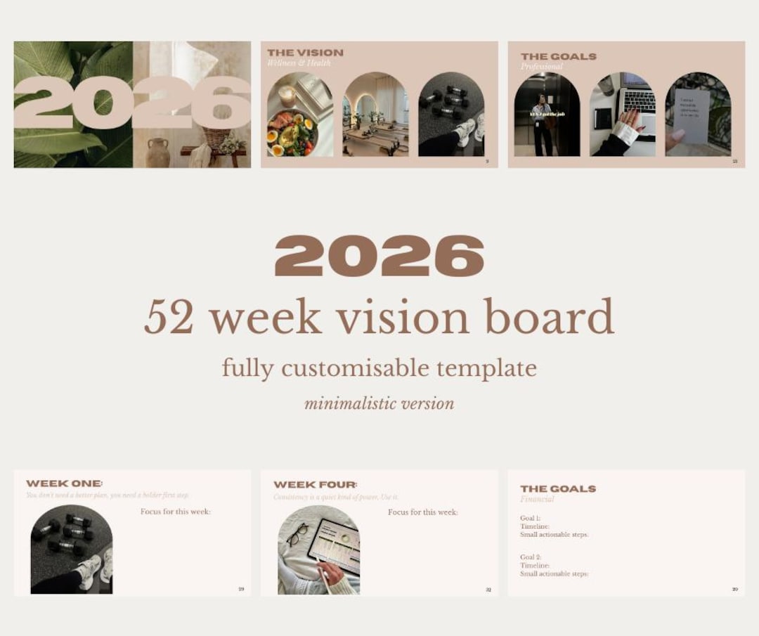 2026 Vision Board 52 Week Template (canva) - Etsy