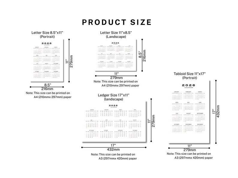 2026 Printable Calendar, 17"x 11" Ledger Size, Minimalist, Monthly ...