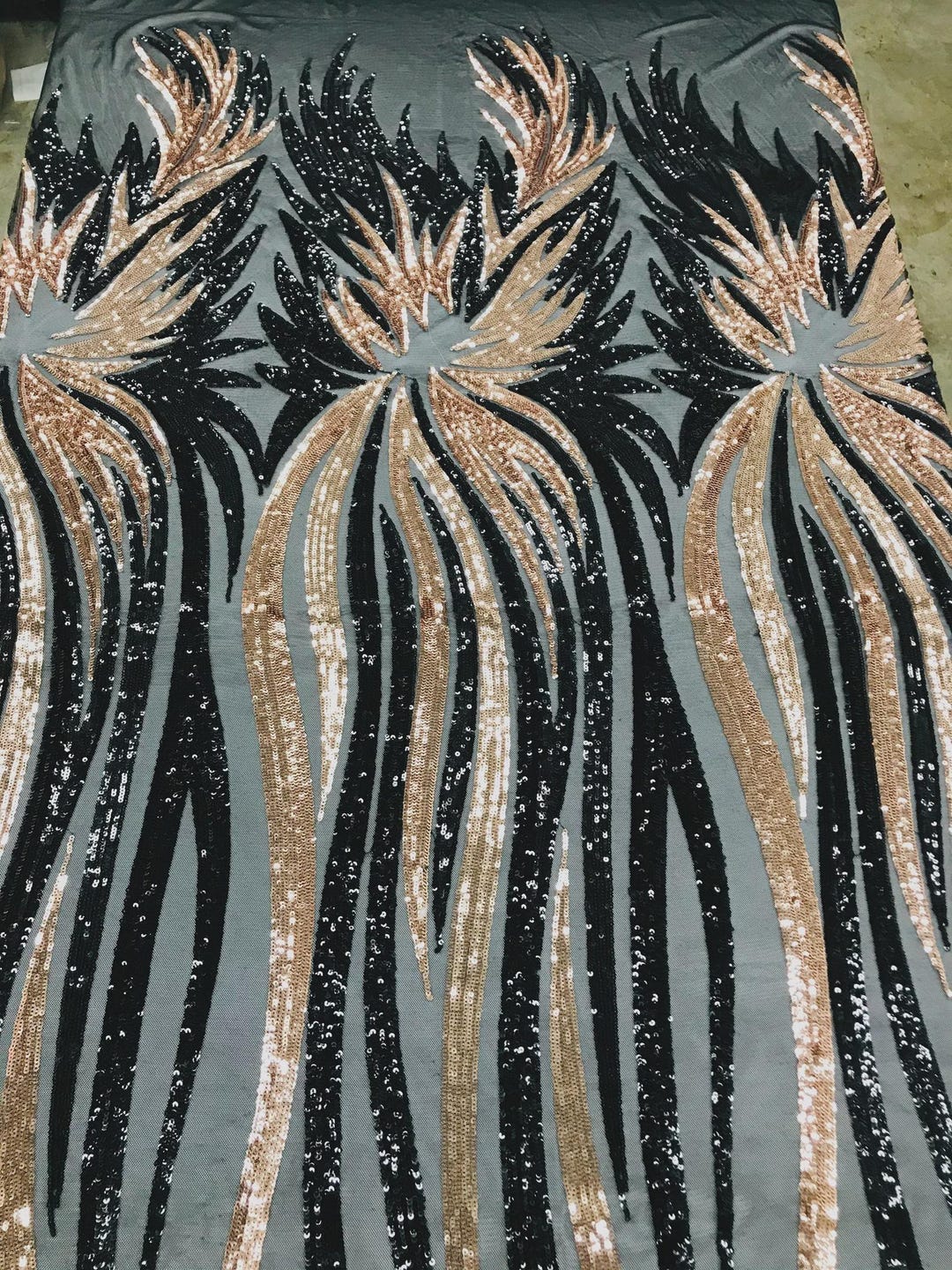 Angel Wings Sequin Fabric: Black & Rose Gold Blue Holographic ...