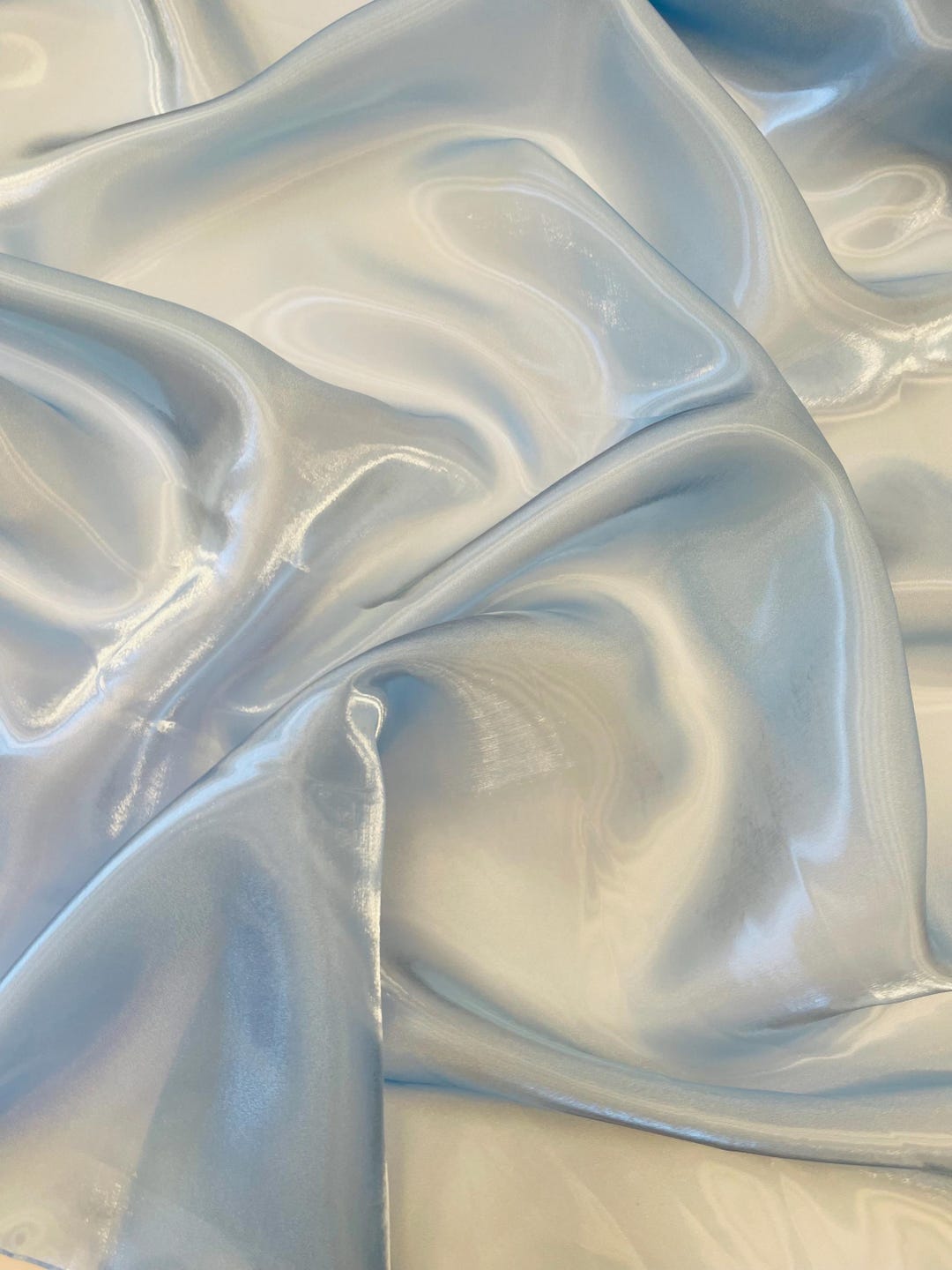 Sample 2”X4” Inch Baby Blue Liquid Organza Fabric: Glossy Bridal ...