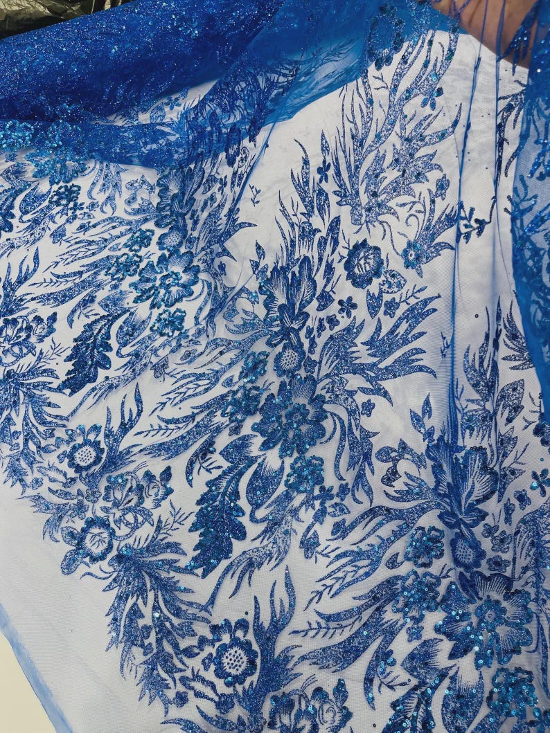 Royal Blue Glitter Sequin Mesh Lace Fabric, Wedding Decor Fabric/prom/sparkle by the Yard - Etsy