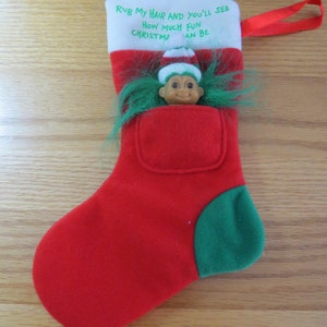 Russ Troll in Christmas Stocking Green Hair Red Sock Red Hat Good Luck ...