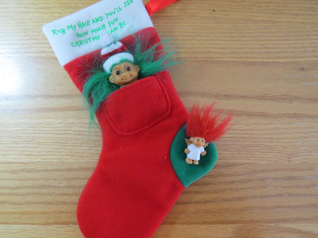 Russ Troll in Christmas Stocking Green Hair Red Sock Red Hat Good Luck ...