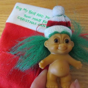 Russ Troll in Christmas Stocking Green Hair Red Sock Red Hat Good Luck ...
