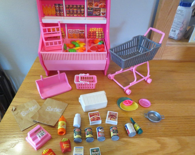 Barbie 1990's Supermarket Grocery Store Food Shelf Cart Checkout Barbie ...