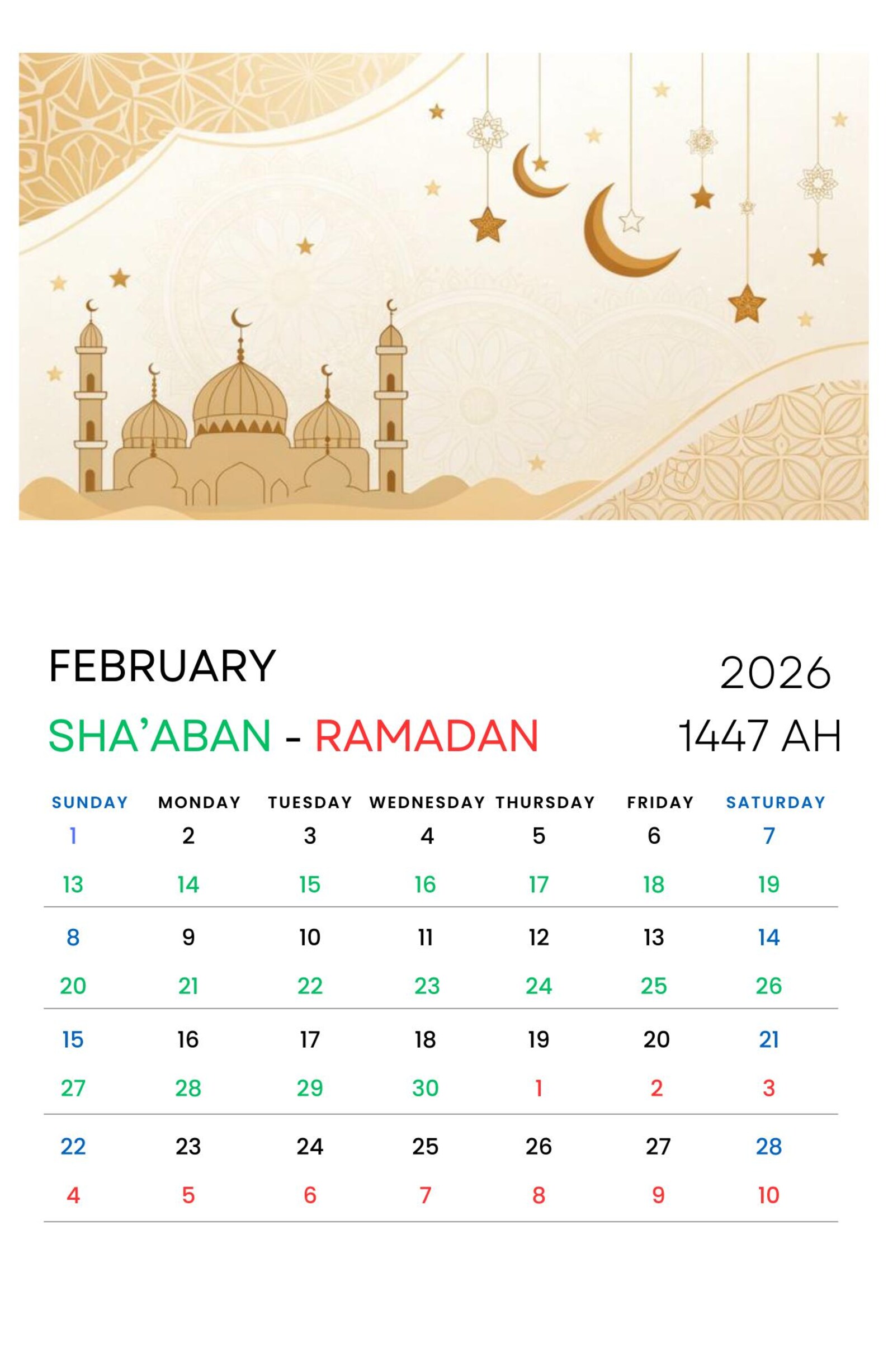 2026 12 Page Ramadan Themed Hijri and Gregorian Calendar - Etsy