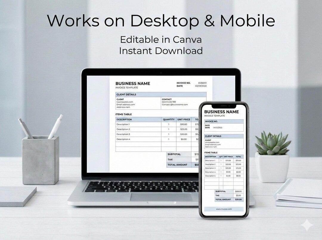 Professional Invoice Template | Canva Editable | Business & Freelance ...