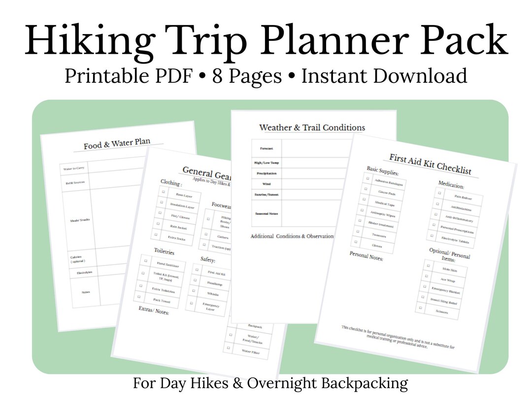 Hiking Trip Planner Printable | Backpacking Planner Pack | Gear ...