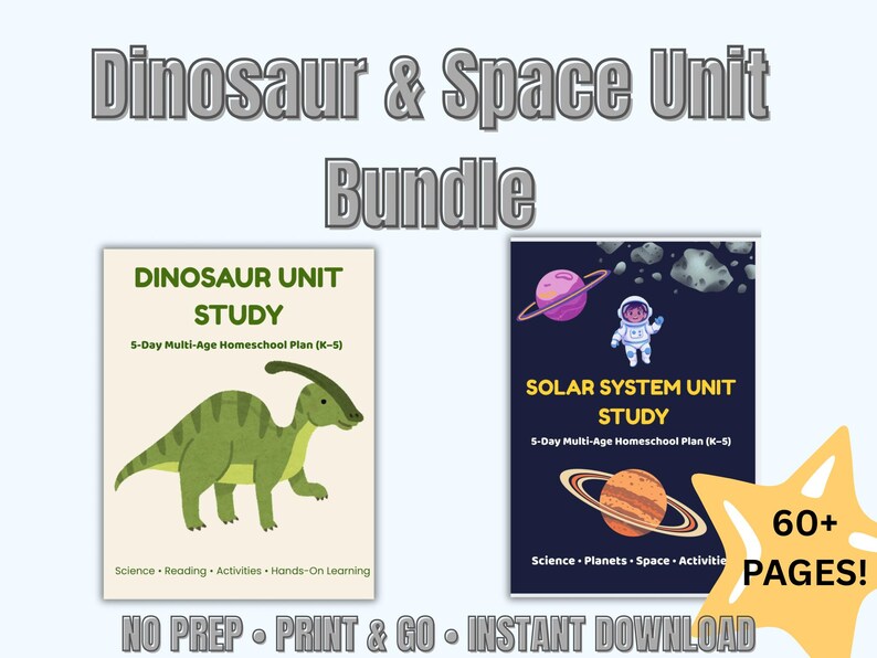Dinosaur Space Unit Study Bundle, Solar System Worksheets, Homeschool ...